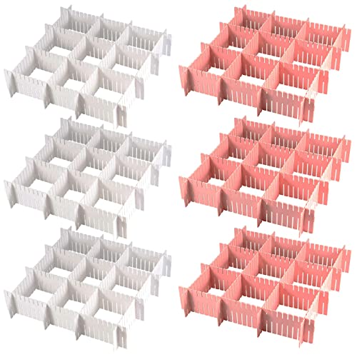 MUKCHAP 72 Pieces DIY Plastic Grid Drawer Organizer, 12.6 Inch Plastic Grid Drawer Dividers, Plastic Adjustable Drawer Dividers Organizer for Sock, Underwear, Scarf, 36 White, 36 Pink