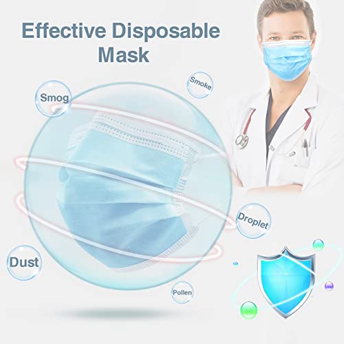 Blue Disposable Face Masks, 100 Pcs Disposable Masks, 3-ply Non-Woven Disposable Face Covers, Breathable Face Mask for Adults and Teens for Disposable Use