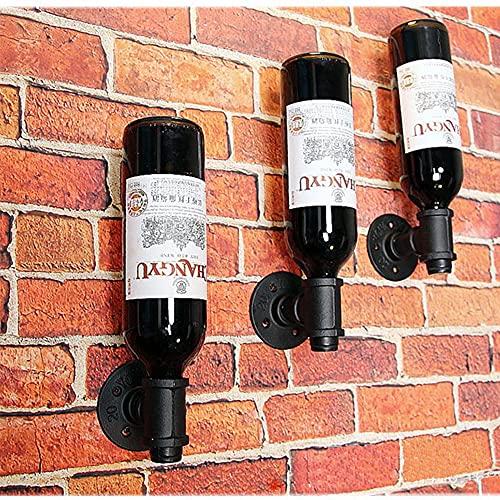 OFILLES 1 Pcs Black Retro Iron Pipe Red Wine Bottle Holder Rack Wall Mounted Wine Display Stand , Hanging Wine Organizer Rack for Beverages/Liquor Bottles Storage (1 pcs)