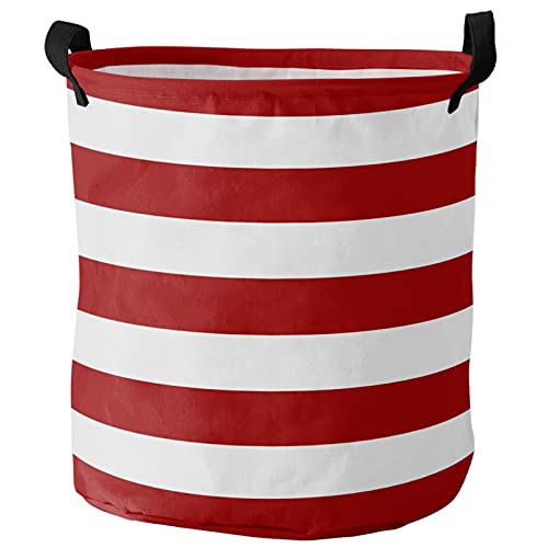 OUR DREAMS Red White Striped Oxford Cloth Laundry Hampers, Simple Geometric New Year Laundry Basket for Bedroom, Laundry and Bathroom, 16.5''W x 17''L