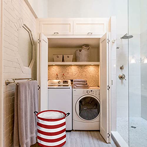 OUR DREAMS Red White Striped Oxford Cloth Laundry Hampers, Simple Geometric New Year Laundry Basket for Bedroom, Laundry and Bathroom, 16.5''W x 17''L