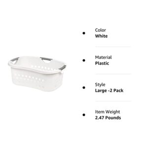 IRIS USA Hip Grip Laundry Basket, Laundry Organizer, Comfort Carry Plastic Laundry Basket with Hip Curve, 3 Handles for Easy Carry - Large, White, Pack of 2