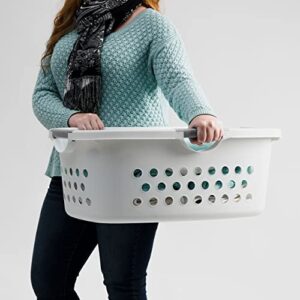 IRIS USA Hip Grip Laundry Basket, Laundry Organizer, Comfort Carry Plastic Laundry Basket with Hip Curve, 3 Handles for Easy Carry - Large, White, Pack of 2