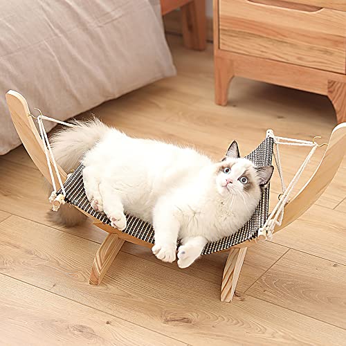 RAIN QUEEN Cat Hammock, Solid Wood Fancy Kitty Swing Pet Resting Bed New Moon Cat Swing Chair Kitty Furniture Gift Indoor