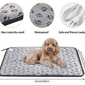 TJOY Pet Heating Pad Large Dog Heating Pad Electric Heated Pet Bed for Cats and Dog Warming Mat with Chew Resistant Cord & Waterproof Layer (34"x21"(Footprint))