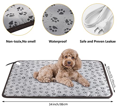 TJOY Pet Heating Pad Large Dog Heating Pad Electric Heated Pet Bed for Cats and Dog Warming Mat with Chew Resistant Cord & Waterproof Layer (34"x21"(Footprint))