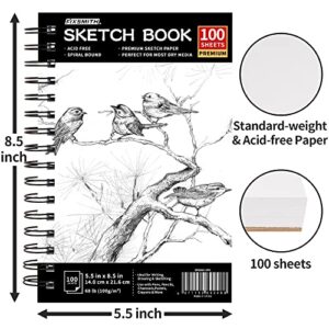 FIXSMITH 5.5"X8.5" Sketch Book | 100 Sheets (68 lb/100gsm) Sketchbook| Durable Acid Free Drawing Paper | Spiral Bound Artist Sketch Pad | for Kids, Beginners, Artists & Professionals | Bright White