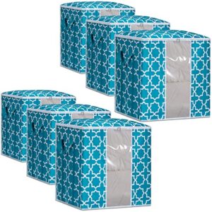 pffvrp storage bags 100l 6-pack, blanket clothes organization with reinforced handle and clear window, foldable with sturdy zipper, large capacity comforter storage bag(blue)