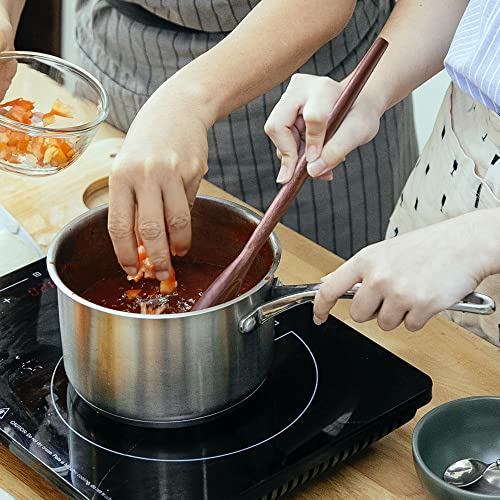 Wooden Cooking Spoons Set, 14 Inch Walnut Wood Spoon for Mixing Salad Soup Stirring, Nonstick Cookware Serving Scoop Kitchen Cooking Utensil Long Handle Comfortable Grip and Smooth Finish (2 Pieces)