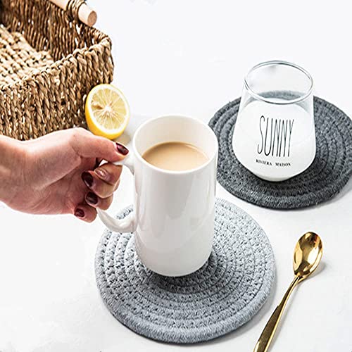 Pot Holders Trivets Set 4 Pcs with Seagrass Basket Holder, Cotton Trivets for Hot Pots and Pans, Potholders for Hot Dishes, Kitchen Counter Table Coasters Hot Pads Hot Mats (7 inch)