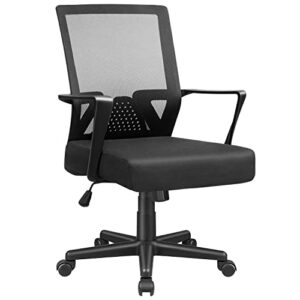 furmax office chair ergonomic chair with lumbar support, mid back computer desk chair adjustable height, mesh swivel task chair humanized breathable chair with armrests (black)