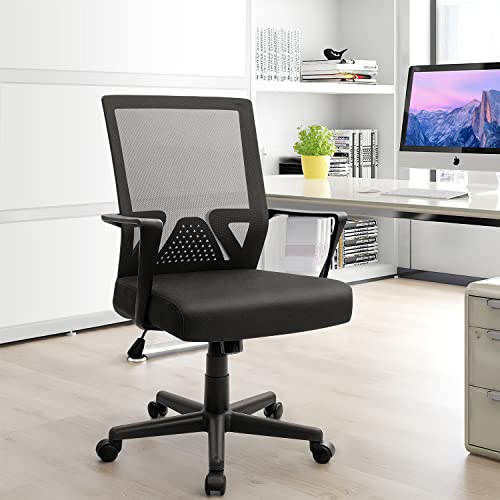 Furmax Office Chair Ergonomic Chair with Lumbar Support, Mid Back Computer Desk Chair Adjustable Height, Mesh Swivel Task Chair Humanized Breathable Chair with Armrests (Black)