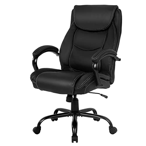 Office Chairs Computer Chairs Big and Tall 500lbs Desk Chair for Heavy People Wide Seat PU Leather Adjustable Rolling Swivel Ergonomic Chair with Lumbar Support Headrest, Black