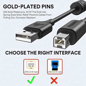 MAONO 10FT USB Printer Cable, Upgraded Version-Shielding Ring USB 2.0 A-Male to B-Male Cord High Speed Scanner Cord Compatible with Microphones, Dell, HP, Epson, Canon, Lexmark, Xerox, Samsung