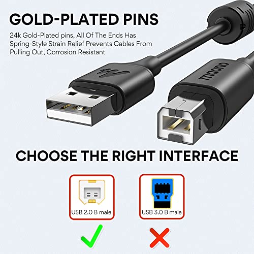 MAONO 10FT USB Printer Cable, Upgraded Version-Shielding Ring USB 2.0 A-Male to B-Male Cord High Speed Scanner Cord Compatible with Microphones, Dell, HP, Epson, Canon, Lexmark, Xerox, Samsung