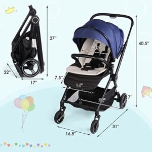 COLOR TREE Baby Stroller Lightweight Stroller for Babies and Toddlers Foldable High Landscape Infant Carriage Pushchair with Adjustable Handle & Reversible Seat, Compact Fold, Blue