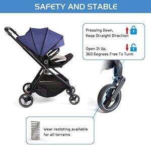 COLOR TREE Baby Stroller Lightweight Stroller for Babies and Toddlers Foldable High Landscape Infant Carriage Pushchair with Adjustable Handle & Reversible Seat, Compact Fold, Blue