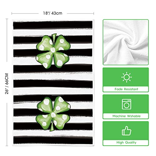 Artoid Mode Stripes Clover Shamrock Lucky Charms St. Patrick's Day Kitchen Towels Dish Towels, 18x26 Inch Seasonal Spring Decoration Hand Towels Set of 2