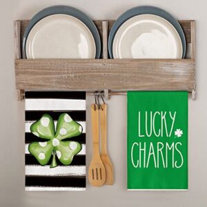 Artoid Mode Stripes Clover Shamrock Lucky Charms St. Patrick's Day Kitchen Towels Dish Towels, 18x26 Inch Seasonal Spring Decoration Hand Towels Set of 2