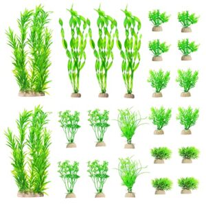 ctpeng 23 pcs aquarium plants plastic,artificial fish tank plant for aquarium decoration (green and white)