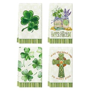 artoid mode shamrock vase cross happy st. patrick's day kitchen towels dish towels, 18x26 inch seasonal spring decoration hand towels set of 4