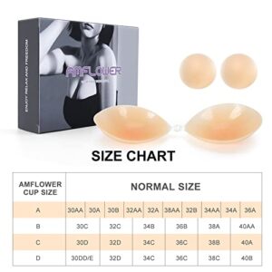 AMFLOWER Adhesive Bra Invisible Self Adhesive Strapless Bra Silicone Push Up with Nipple Covers Reusable for Backless Dress Nude, 30-38D