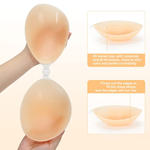 AMFLOWER Adhesive Bra Invisible Self Adhesive Strapless Bra Silicone Push Up with Nipple Covers Reusable for Backless Dress Nude, 30-38D