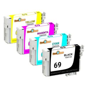 Houseoftoners Remanufactured Ink Cartridge Replacement for Epson 69 T069 for Stylus CX8400 NX400 NX415 Workforce 600 500 30 610 310 NX105 C120 Printer (BCMY, 4PK)