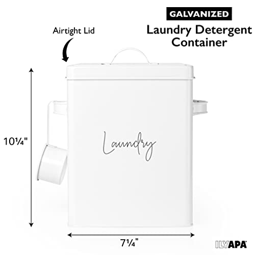 Ilyapa Laundry Powder Container with 2/3 Cup Soap Scoop, White Galvanized Powder Laundry Detergent Container, Scent Booster Container, Storage Bin for Laundry Room