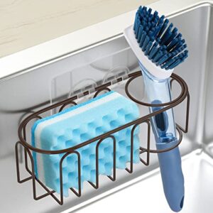 stusgo sink sponge holder for kitchen sink, sink holder for brush and sponge, 2 in 1 design adhesive sponge caddy stainless steel, rustproof, waterproof, bronze