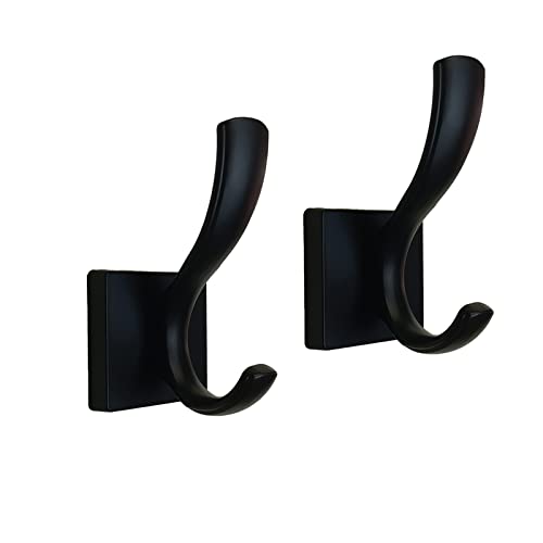 HOWMAX Black Coats Towels Hooks, Towel Robe Clothes Coat Hooks,Heavy Duty Wall Mount Hooks for Bath Bedroom Kitchen Pool Garage Hotel,2 Pack (Black)