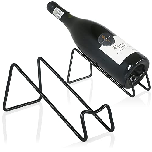 2Pieces Metal Wine Rack Freestanding -Tabletop Wine Rack Holder - Countertop Wine Bottle Holder - Geometric Design for Table Top Wine Bottle Storage Rack,Perfect Wine Holder Stand (Black)