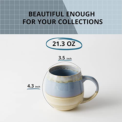 LIFVER 21 Oz Large Ceramic Coffee Mug, Stoneware Coffee Mugs Set of 2, Big Tea Cup for Office and Home, Gifts for Women, Dishwasher and Microwave Safe (Blue)