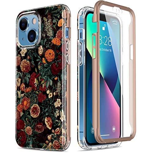 Esdot iPhone 13 Case with Built-in Screen Protector,Military Grade Rugged Cover with Fashionable Designs for Women Girls,Protective Phone Case for Apple iPhone 13 6.1'' Flower Garden