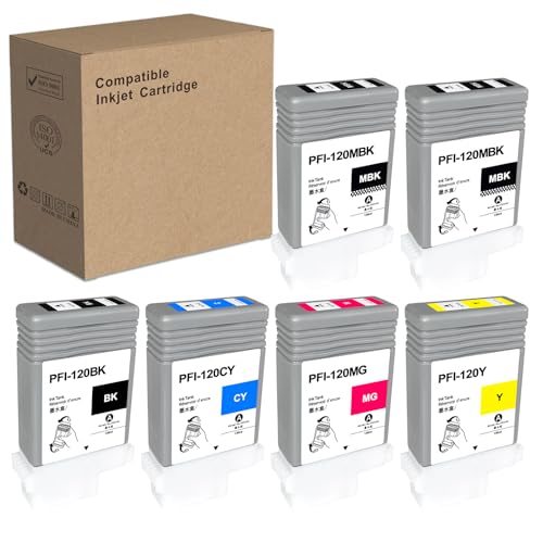 Primer Ink Compatible Canon PFI-120 PFI 120 Ink Cartridge Replacement for Canon imagePROGRAF iPF TM-Series TM-200 TM-300 TM-305 TM-205 (2 Matte Black, 1 Black, 1 Cyan, 1 Magenta, 1 Yellow, 6-Pack)