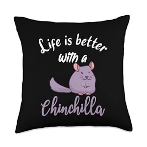 chinchilla lover gift life is better with a chinchilla throw pillow, 18x18, multicolor