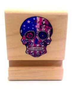 skeleton head printed phone holder,wooden cell phone holder desktop smartphone cell phone holder