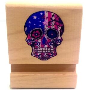 Skeleton Head Printed Phone Holder,Wooden Cell Phone Holder Desktop Smartphone Cell Phone Holder