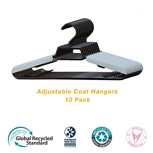 No Bump Hangers, Adjustable - Coat Clothes Hangers 15" to 21" Width – Made from Recycled Material, Sustainable by Sevouk - 10 Pack