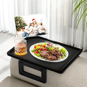 multi-function arm clip table tray for couch, sofa with armrest suitable for home drinks/fast food/fruit etc, large size black