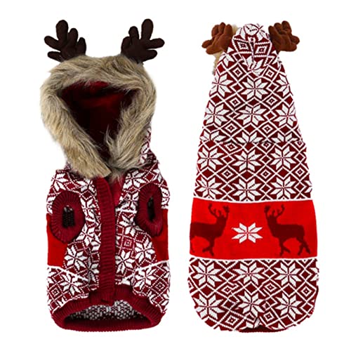 Cartoon Pet Reindeer Christmas Elk Costume Dog Puppy Hoodie Coat Jacket Clothes Soft Coral Velvet Fleece