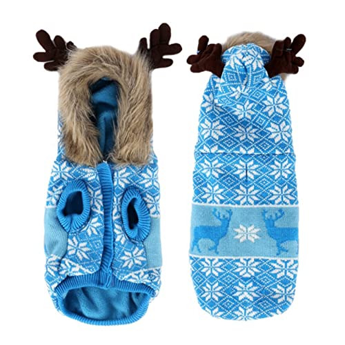 Cartoon Pet Reindeer Christmas Elk Costume Dog Puppy Hoodie Coat Jacket Clothes Soft Coral Velvet Fleece