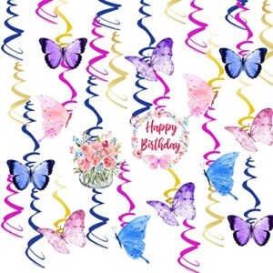 uomnicue butterfly hanging swirl decorations,30 pcs colorful spring butterfly themed foil swirls ceiling streamers for birthday wedding baby shower party supplies favors home classroom decoration