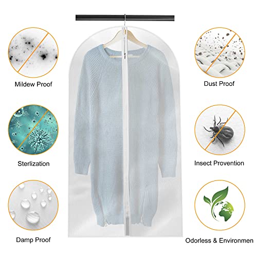 HOOMIL Garment Bags for Clothes, Lightweight Clear White Covers Breathable Protector Bags With Zip PEVA Translucent Dress Cover, 8 Pcs