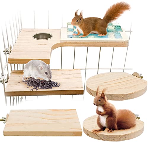 kathson 7 Pcs Dwarf Hamster Wooden Platform Natural Guinea Pig Springboard Chinchilla Toys for Mice Squirrel and Small Animal