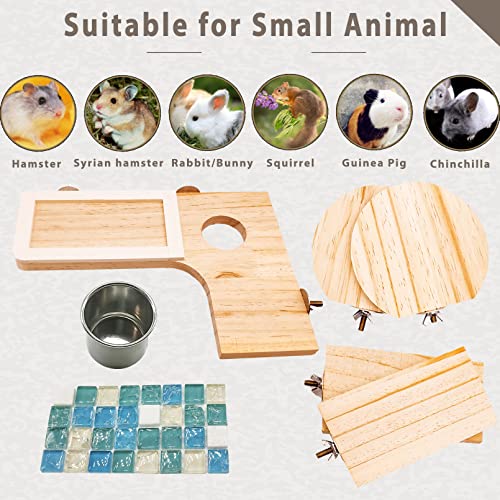 kathson 7 Pcs Dwarf Hamster Wooden Platform Natural Guinea Pig Springboard Chinchilla Toys for Mice Squirrel and Small Animal