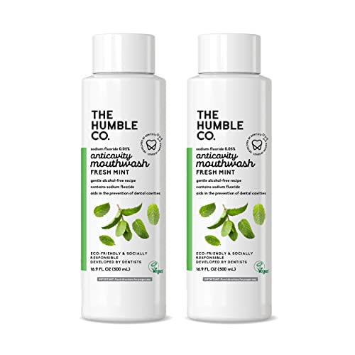 The Humble Co. Anticavity Mouthwash 2pk – Alcohol Free Mouthwash for Oral Care, Gum Health, and Cavity Prevention, Vegan Cruelty Free and Non-Toxic Natural Mouthwash (Mint, 16.9 oz)