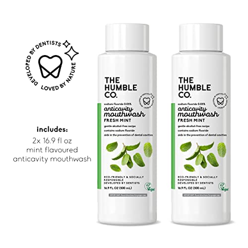 The Humble Co. Anticavity Mouthwash 2pk – Alcohol Free Mouthwash for Oral Care, Gum Health, and Cavity Prevention, Vegan Cruelty Free and Non-Toxic Natural Mouthwash (Mint, 16.9 oz)