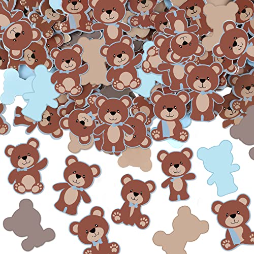 500 Pieces Bear Shaped Confetti Baby Shower Decorations Blue Brown Bear Paper Confetti Bear Table Party Arrangement Sprinkles Bear Birthday Party Decorations for Baby Shower Party Table Home