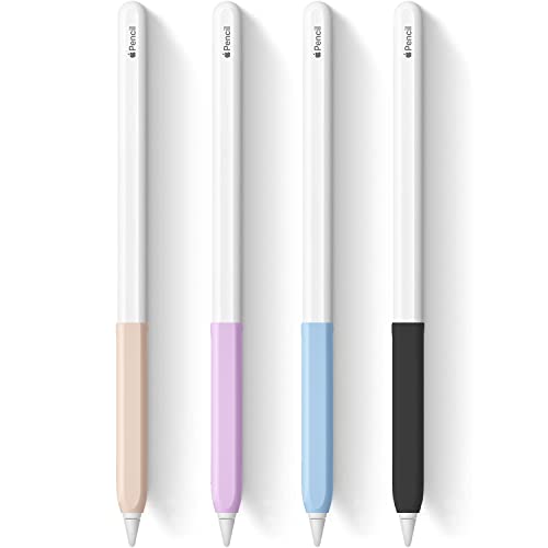 4 Pack Ergonomic Grips Designed for Apple Pencil 2nd Generation,YINVA Silicone Grip Sleeve for Apple Pencil 2 Gen Support Magnetic Charging (Pink, Purple,Blue,Black)